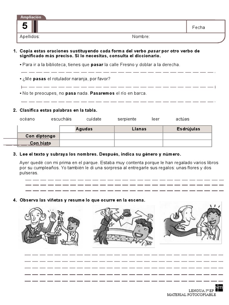 Lengua 5º Primaria Ficha Ampliación Unidad 5 | PDF | Artes del Lenguaje ...