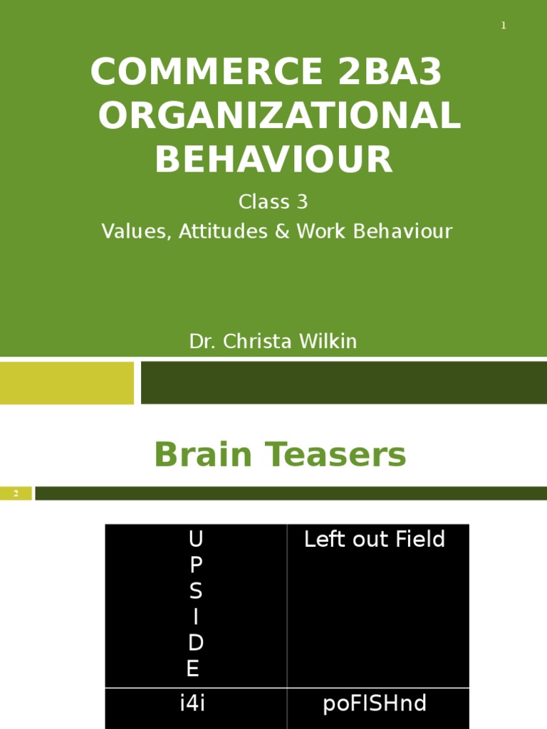 Values and Attitudes in Work Behavior | PDF | Job Satisfaction ...