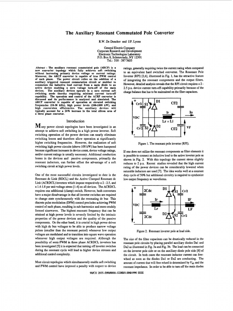 The Soft Switching Auxiliary Resonant Commutated Pole Converter: A New Topology Capable of True ...