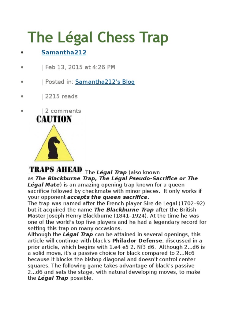 The Légal Chess Trap | Download Free PDF | Chess Openings | Gaming