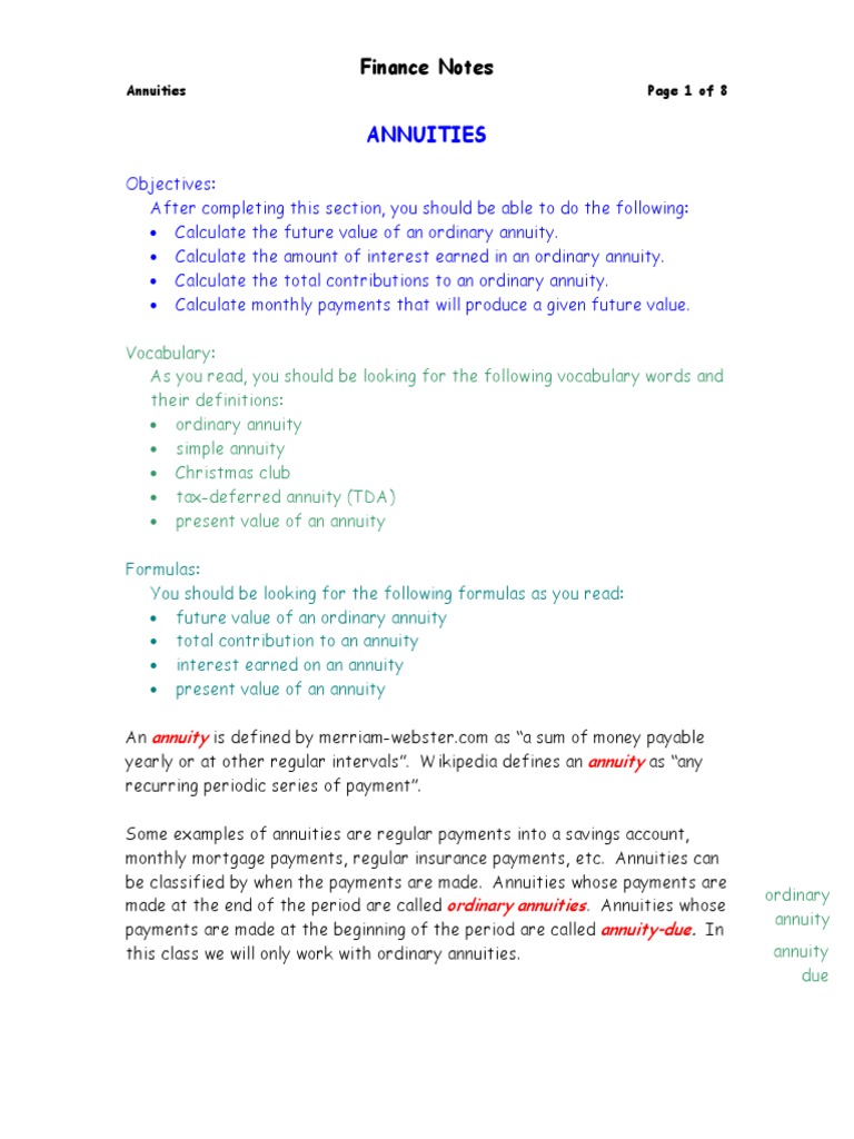 Annuity Notes Pdf Compound Interest Interest