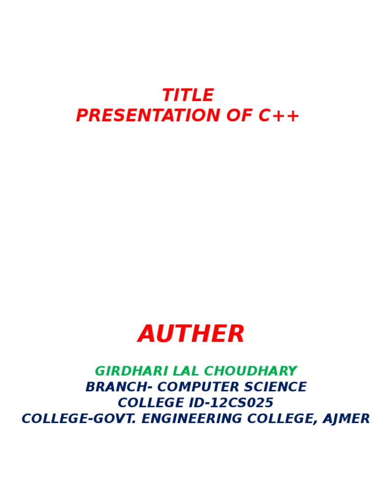 Title Presentation of C++ | PDF | Constructor (Object Oriented ...