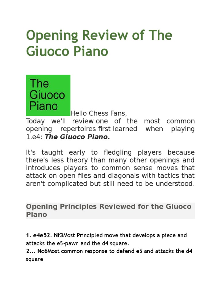 Opening Review of The Giuoco Piano | PDF | Chess Openings | Chess