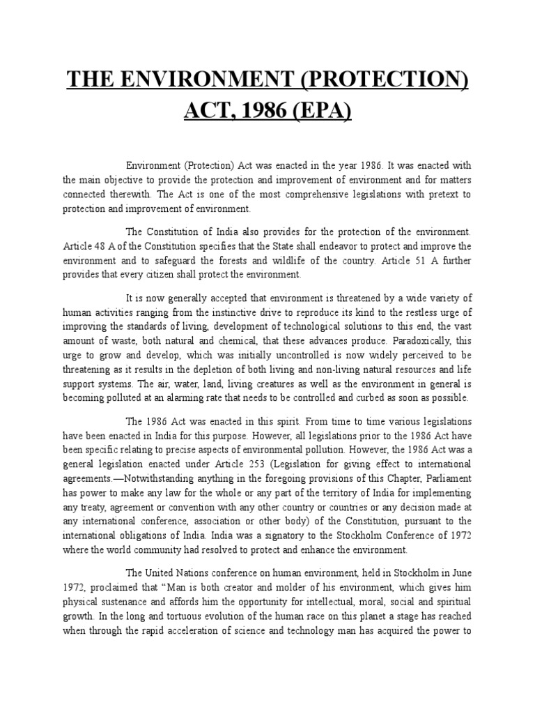 The Environment (Protection) ACT, 1986 (EPA) | PDF | Environmentalism ...