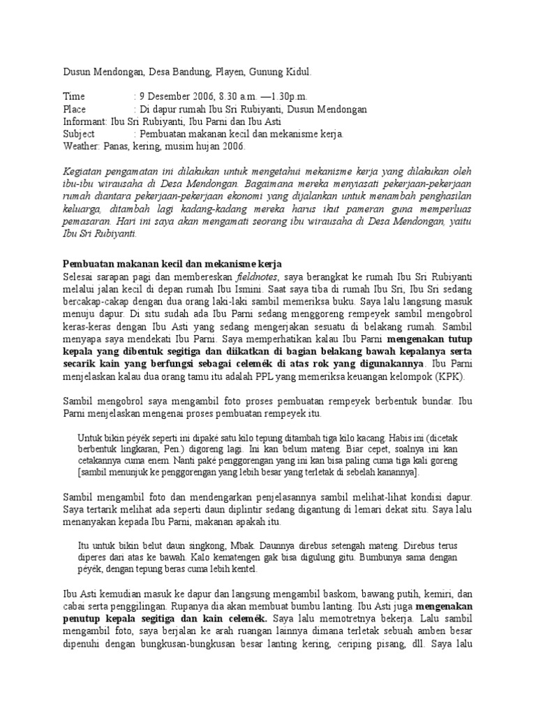 Contoh Fieldnote 1 Hari Campur | PDF