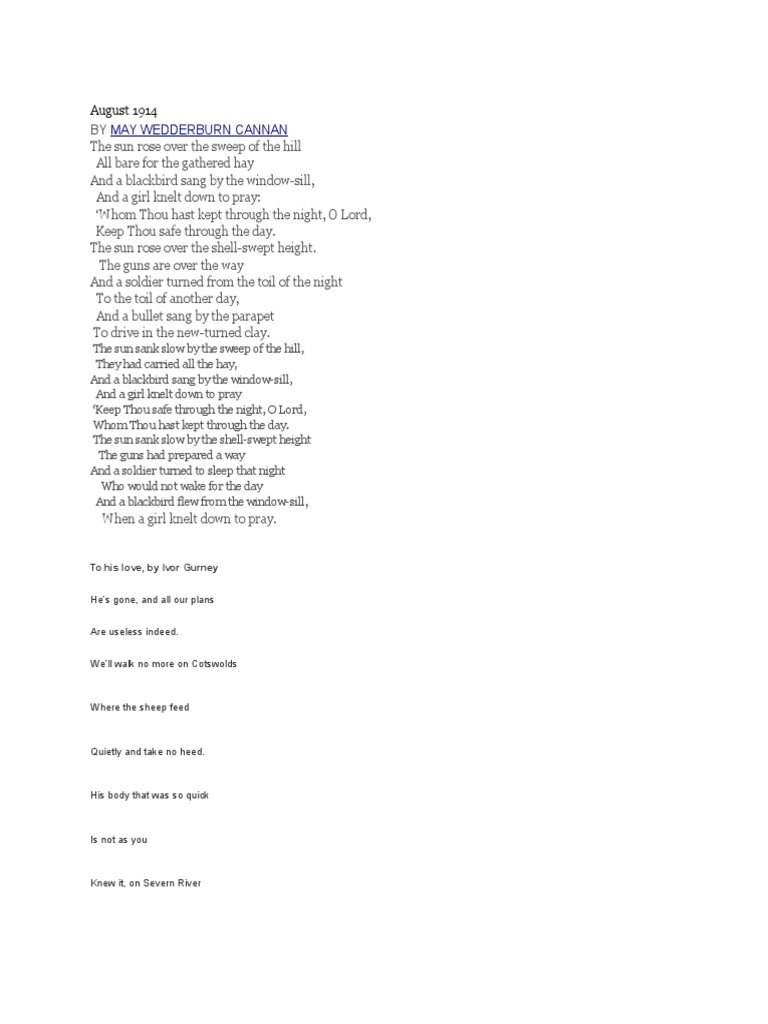 MAY Wedderburn Cannan: August 1914 | PDF