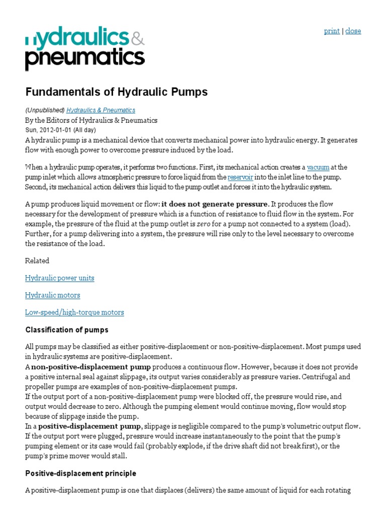 Fundamentals of Hydraulic Pumps | PDF | Pump | Piston