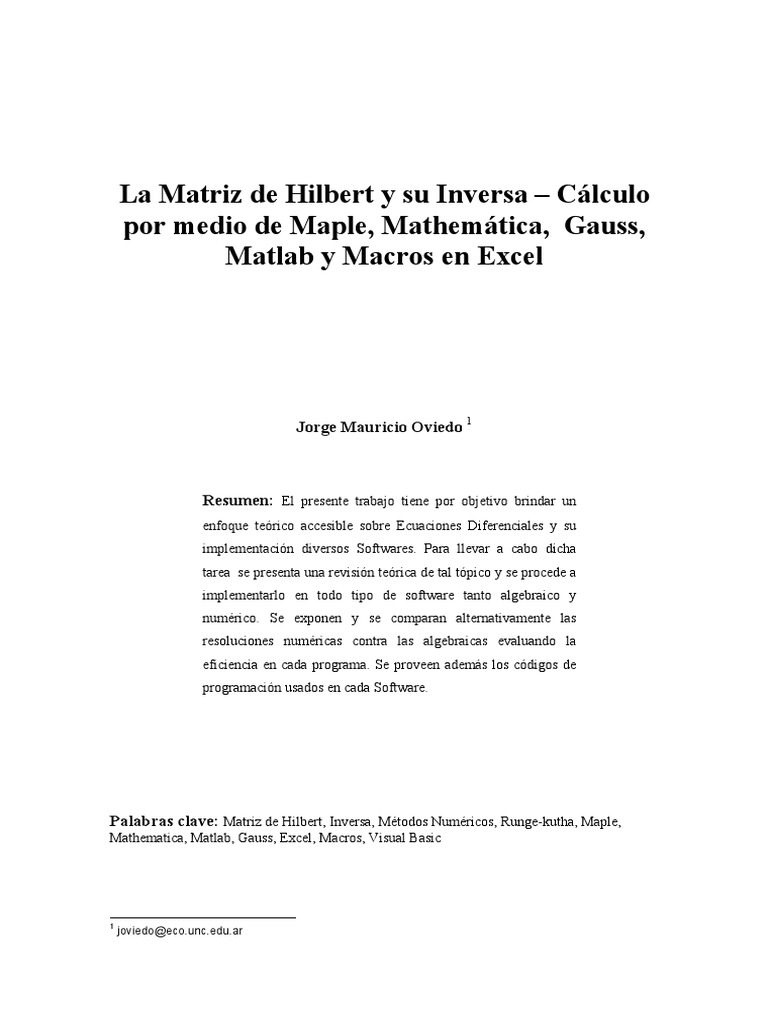 Matriz de Hilbert | PDF | Matriz (Matemáticas) | Fórmula