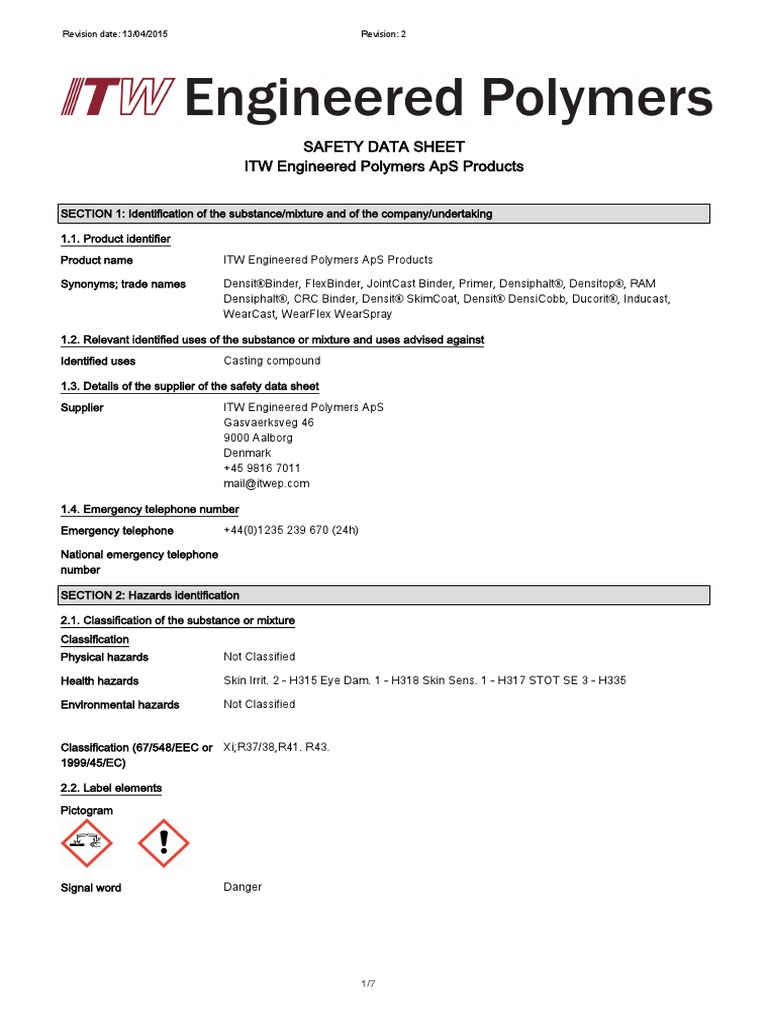 Polymers ApS Products - SDS12371 - en | PDF | Personal Protective ...