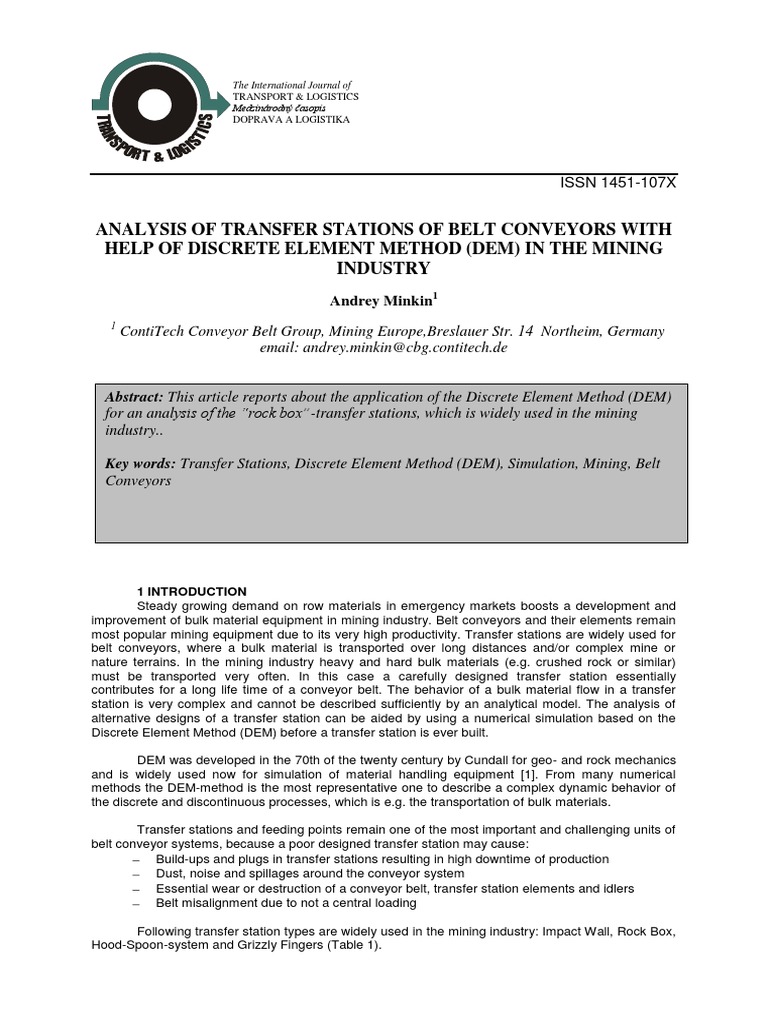 Analysis of Transfer Stations of Belt Conveyors With Help of Discrete Element Method (Dem) in ...