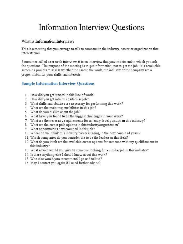 Information Interview Guide | PDF | Career & Growth