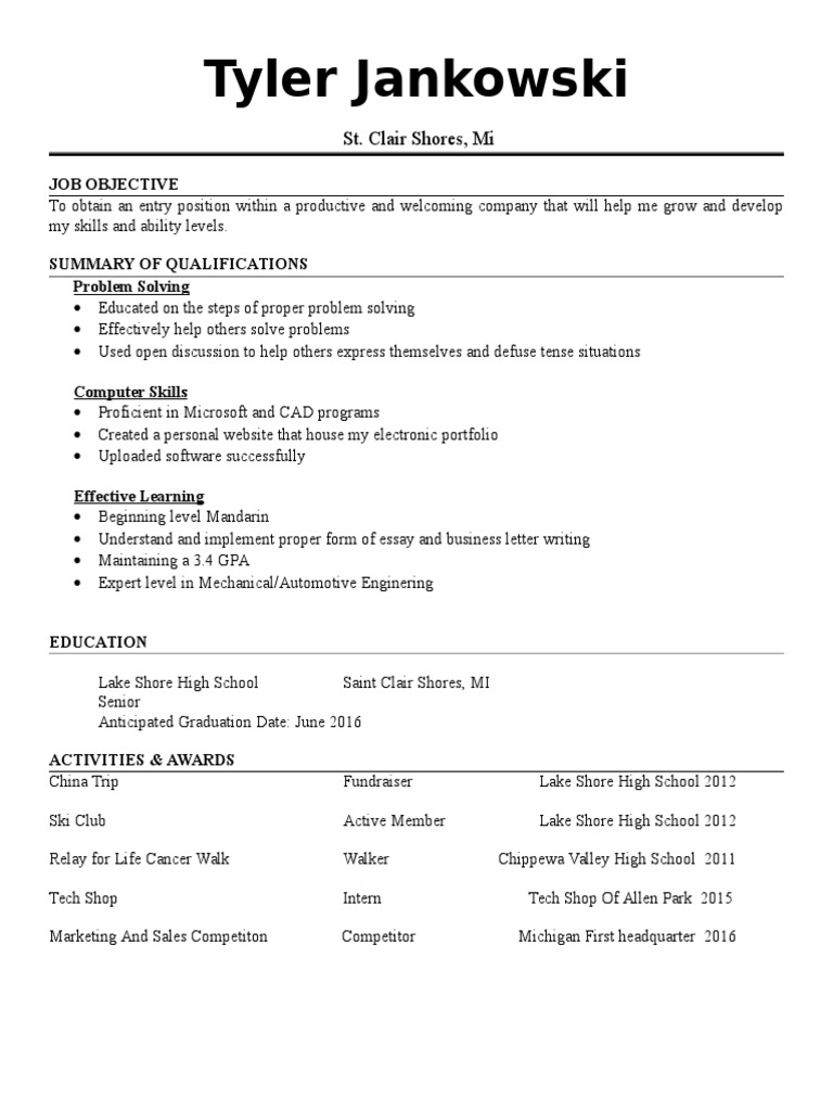 Tyler Jankowski: St. Clair Shores, Mi | PDF