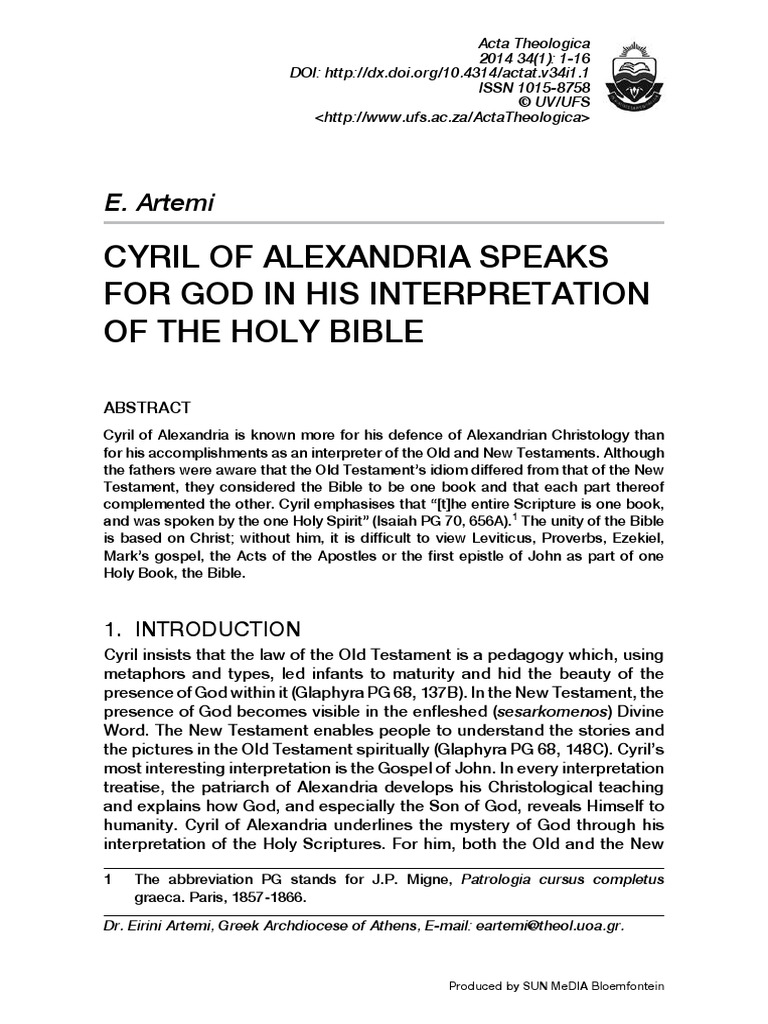 Cyril of Alexandria Speaks For God in His Interpretation of The Holy ...