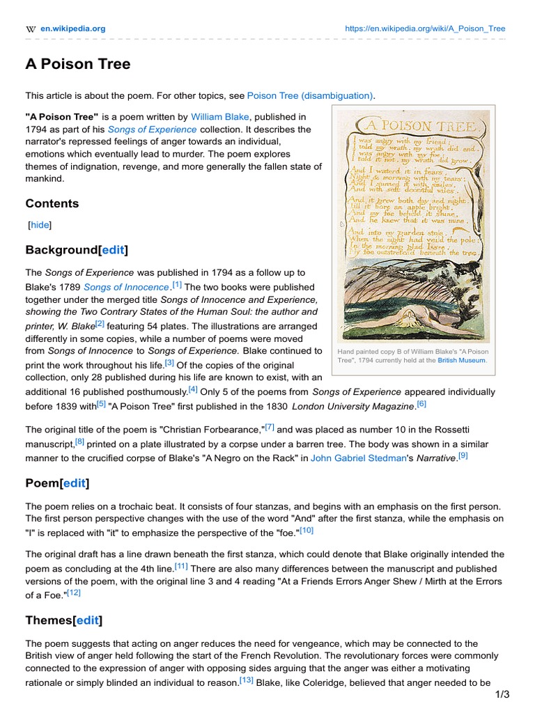 Themes in Blake's "A Poison Tree" | PDF | Poetry