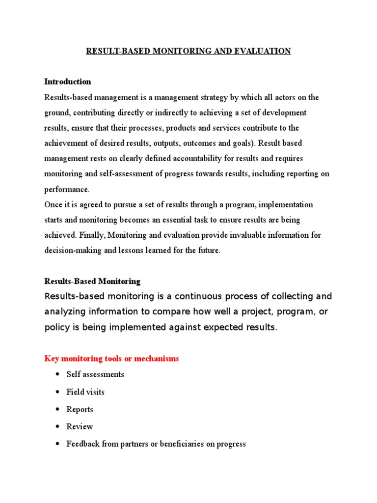 Result Based Monitoring | PDF | Monitoring And Evaluation | Evaluation