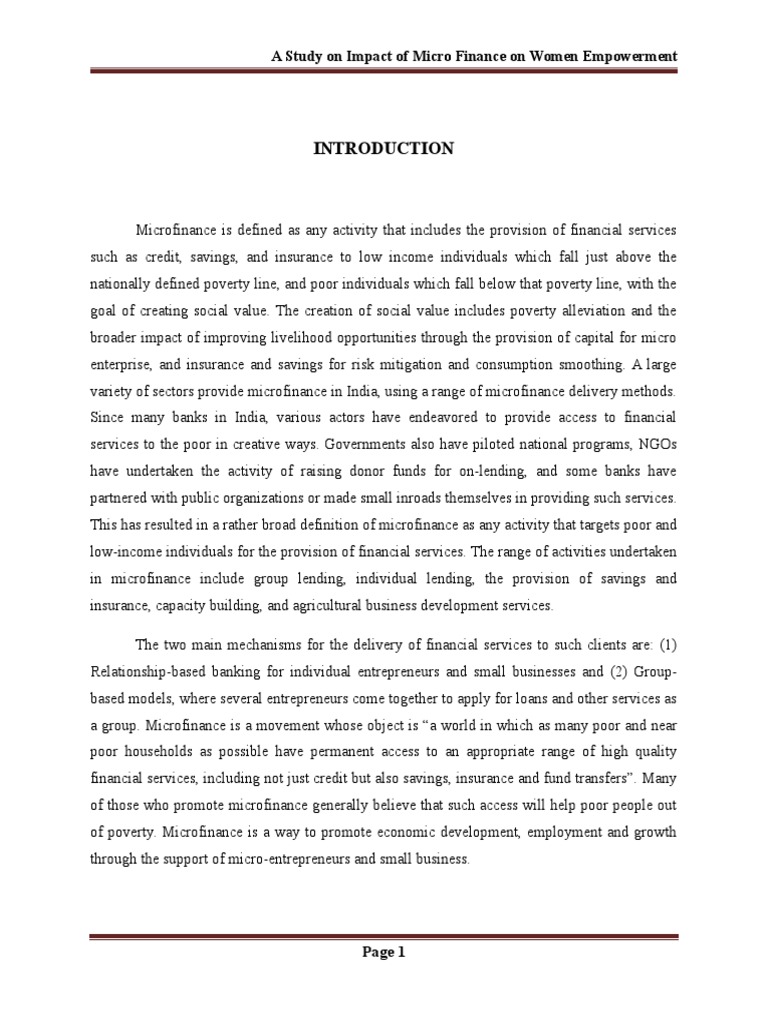 A Study On Impact of Microfinance On Women Empowerment | PDF ...
