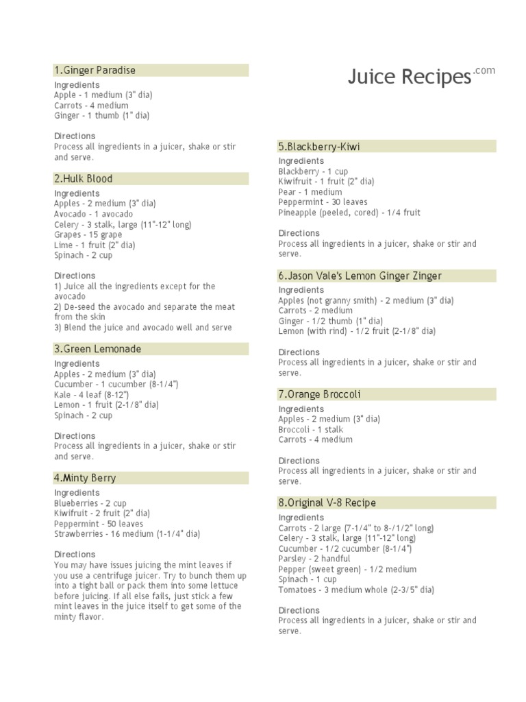 Juice Recipes: 1.ginger Paradise | PDF | Fruit | Juice