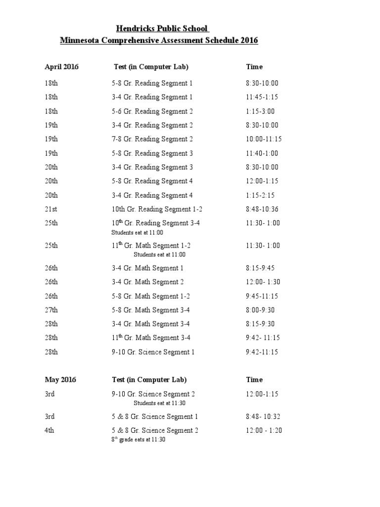 2016 Hps Mca Schedule For Website | PDF