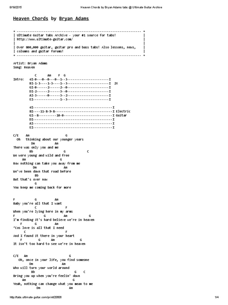 Bryan Adams Heaven Guitar Chords