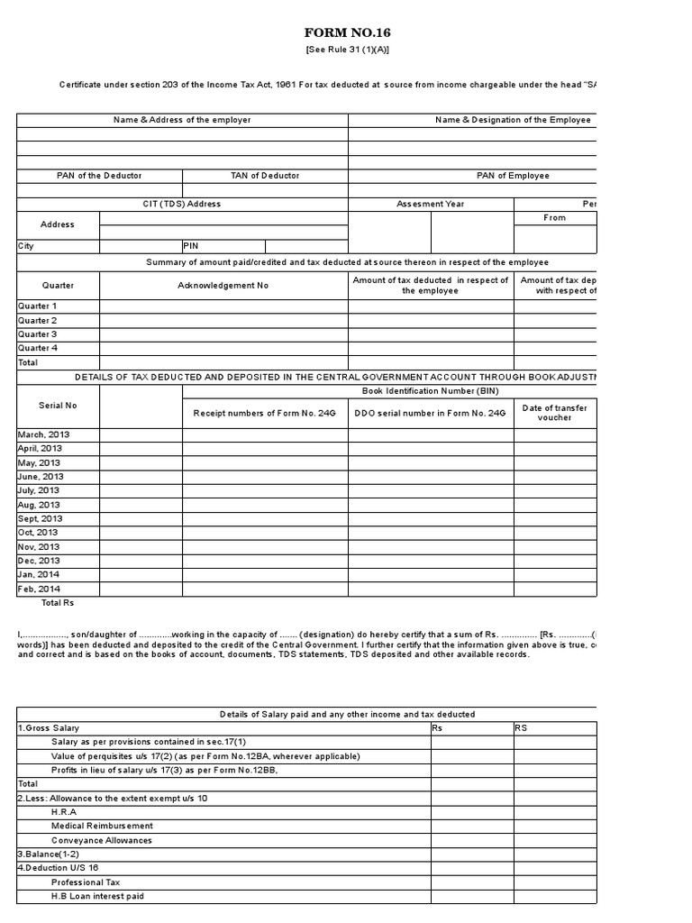 Form 16 | PDF | Tax Deduction | Taxes