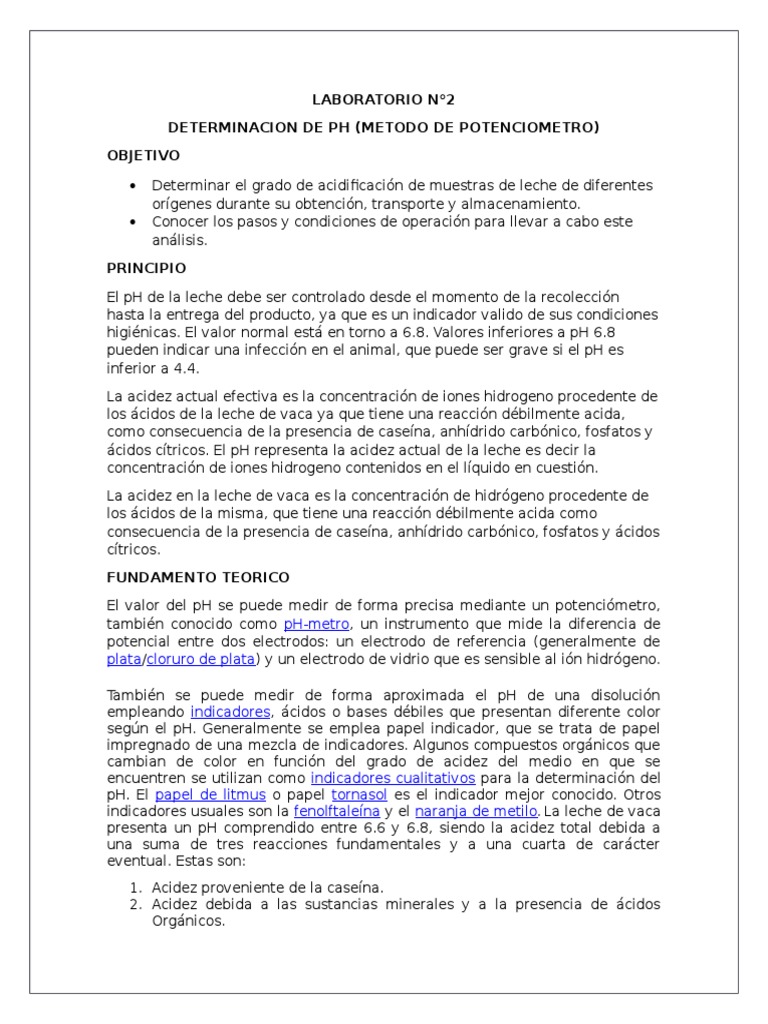 Determinacion de PH de La Leche | PDF | Ph | Leche