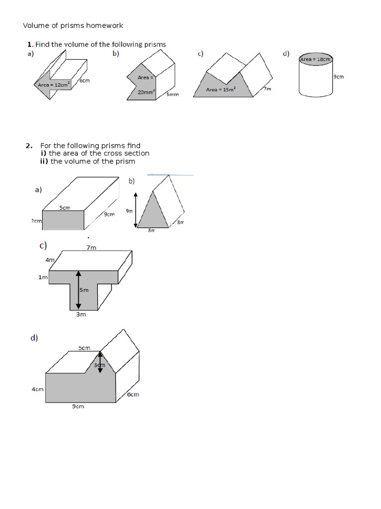 Volume of Prisms Homework Guide | PDF