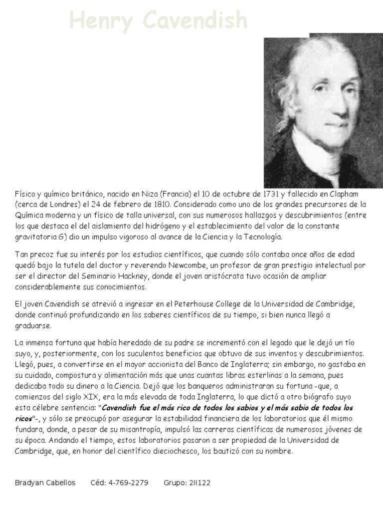Biografia de Henry Cavendish | PDF | Electricidad | Masa