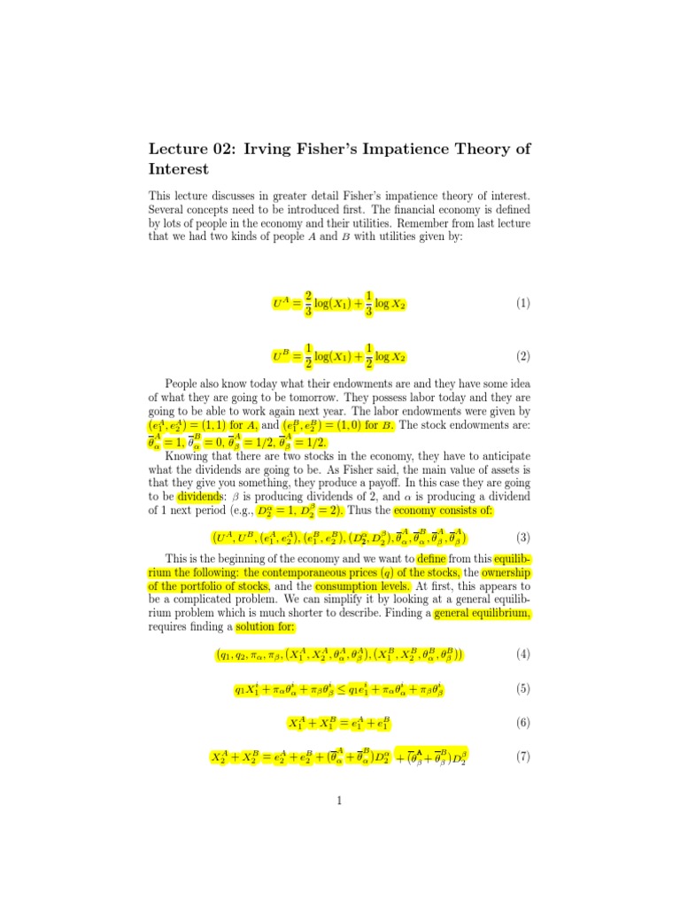 Lecture 2 - Irving Fisher's Impatience Theory of Interest | PDF ...