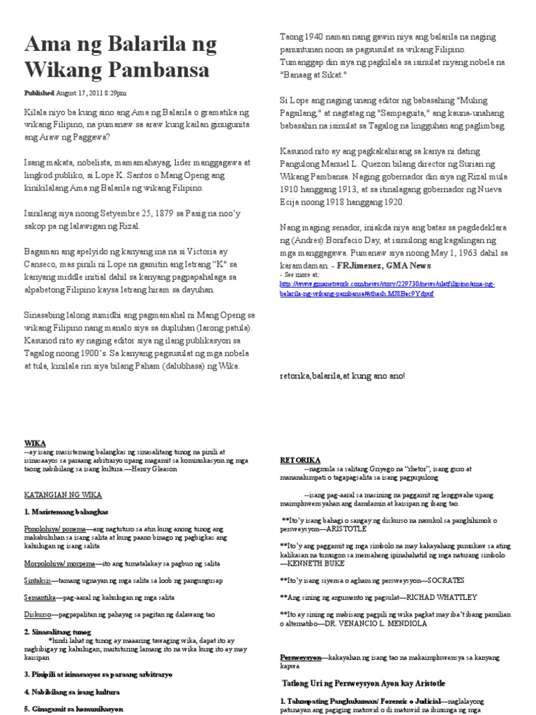 Ama NG Balarila NG Wikang Pambansa | PDF