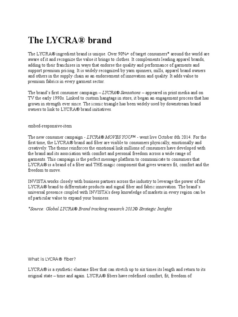 The LYCRA® Brand@ | Download Free PDF | Brand | Sustainability