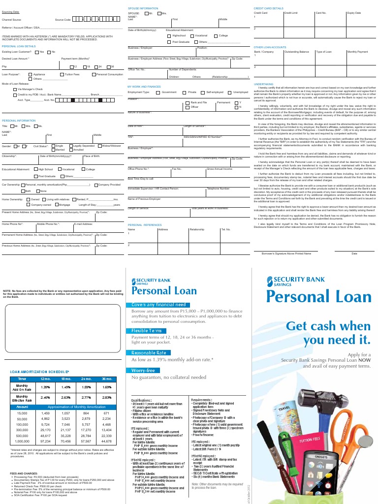 Security Bank Personal Loan App Form | PDF | Loans | Credit (Finance)