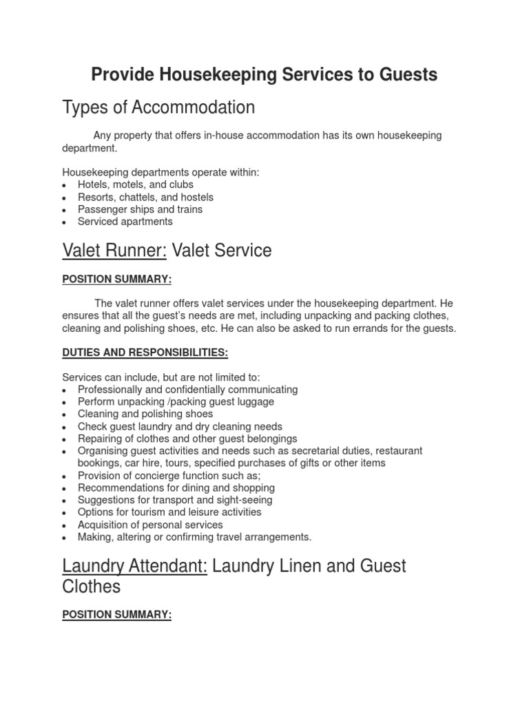 Housekeeping Services for Guest Requests | PDF | Housekeeping | Vacuum ...