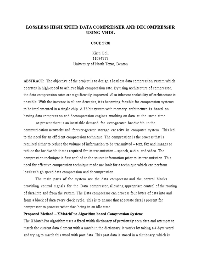 High Speed Lossless Data Compression and Decompression System Using ...