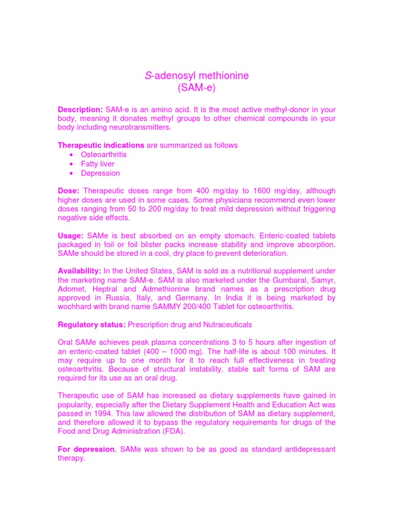 Monograph of SAM-E | PDF | Drugs | Medical Treatments