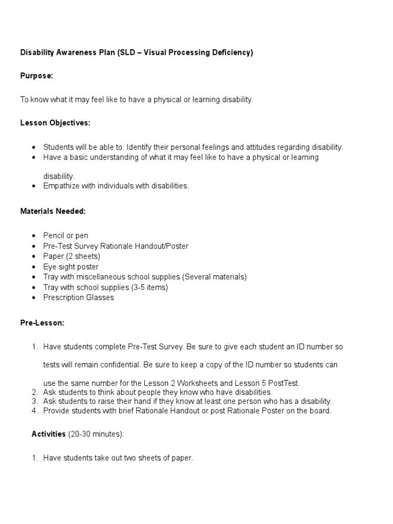 Disability Awareness Lesson Plan | PDF | Handedness | Disability