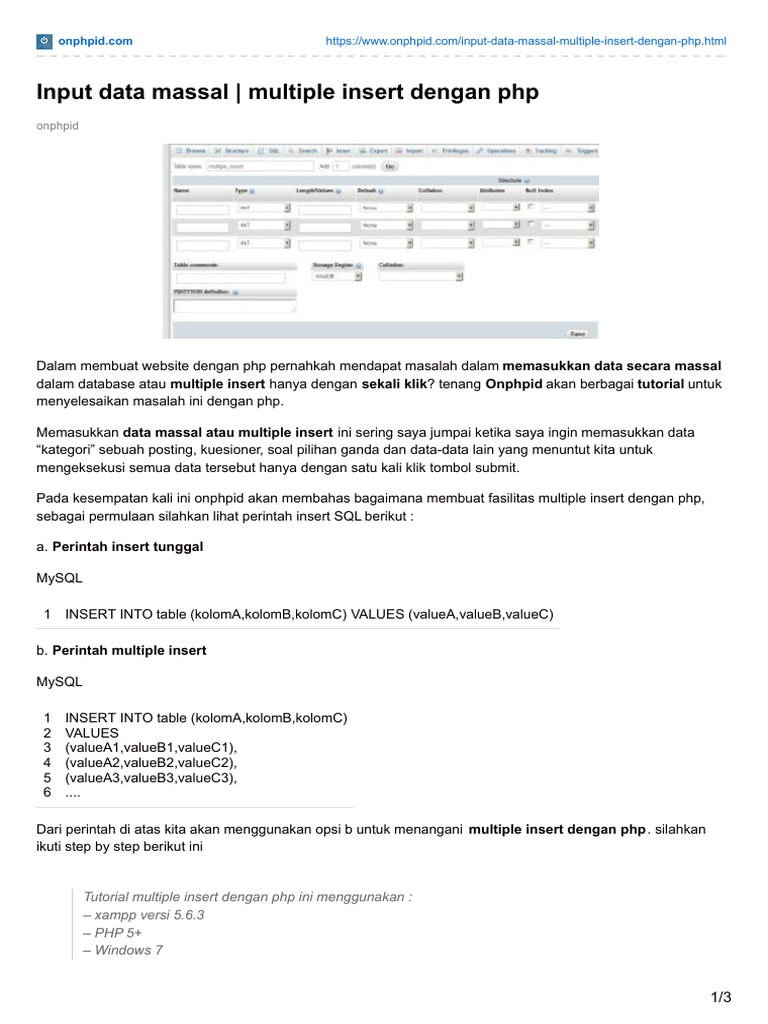 Input Data Massal Multiple Insert Dengan PHP | PDF | Komputer