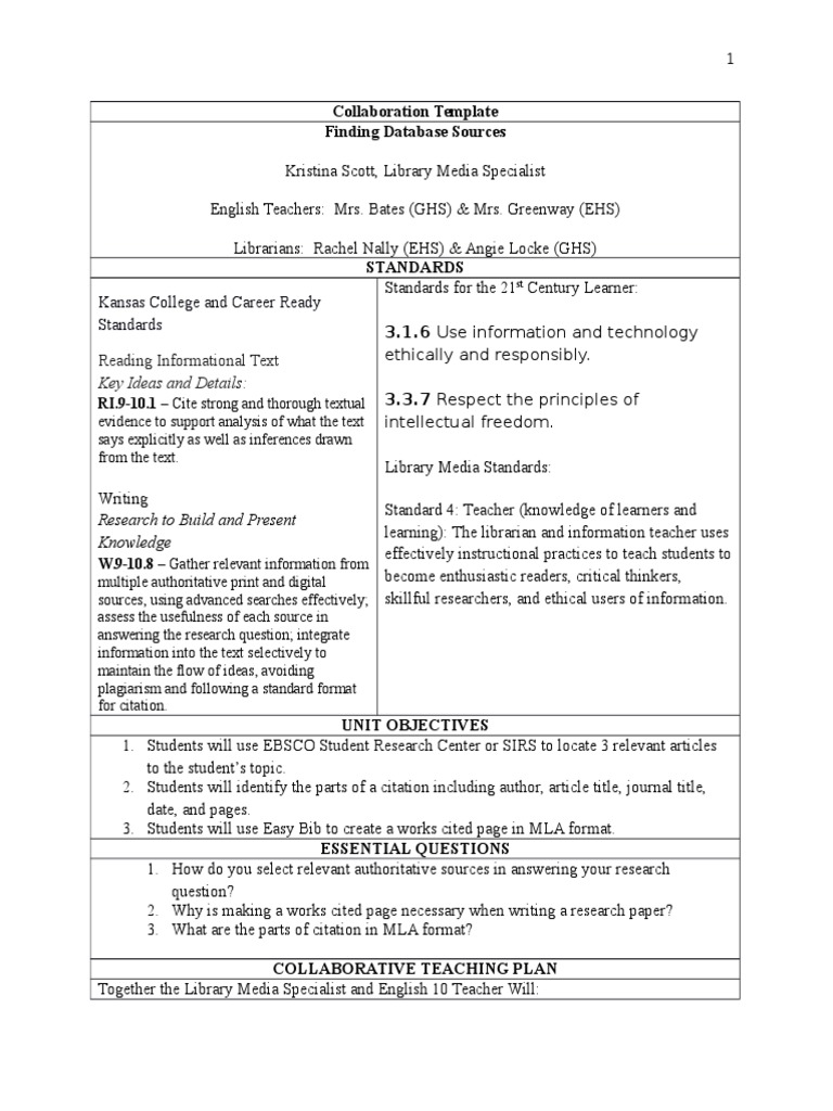 High School Library Lesson Plan | PDF | Citation | Librarian