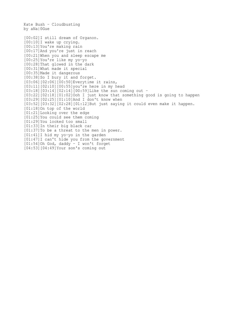 Kate Bush - Cloudbusting | PDF