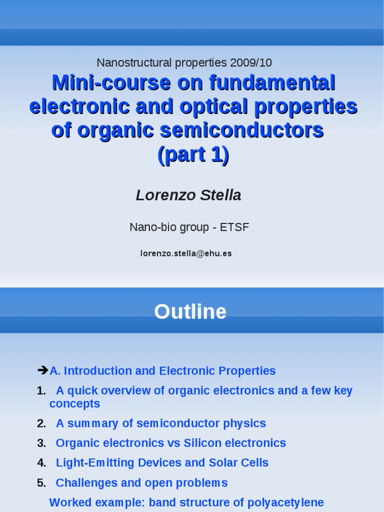 Mini-Course On Fundamental Electronic and Optical Properties of Organic ...