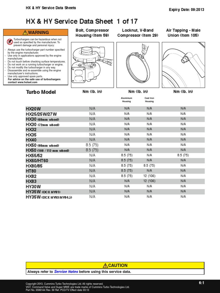 HX Service Data Sheet, Turbo | PDF