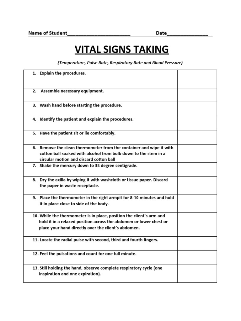 Vital Signs Taking: Name of Student - Date | PDF | Cardiovascular ...