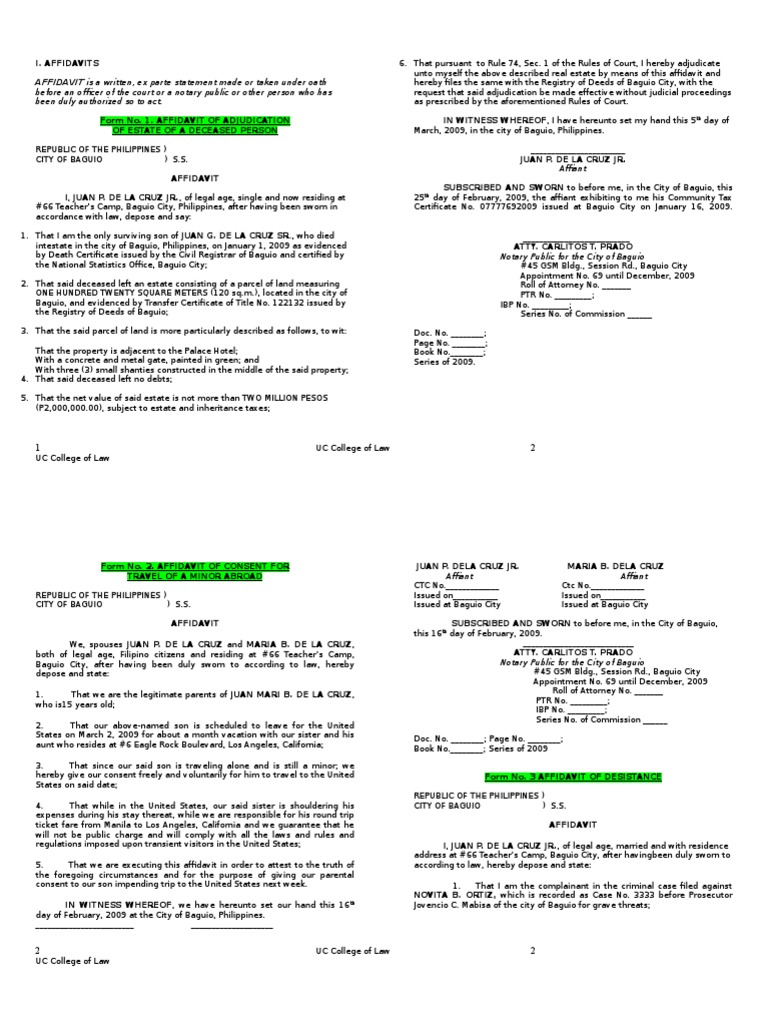 Affidavit FORMS - Book | PDF | Affidavit | Deed