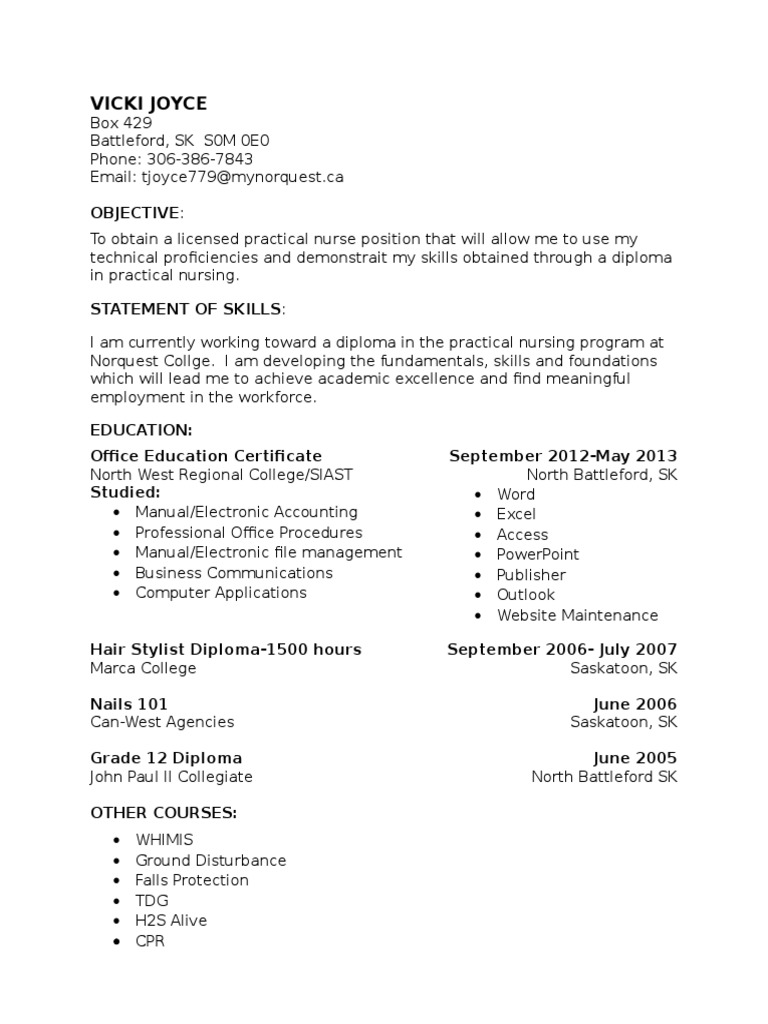 Vicki Joyce's Nursing Resume | PDF | Business