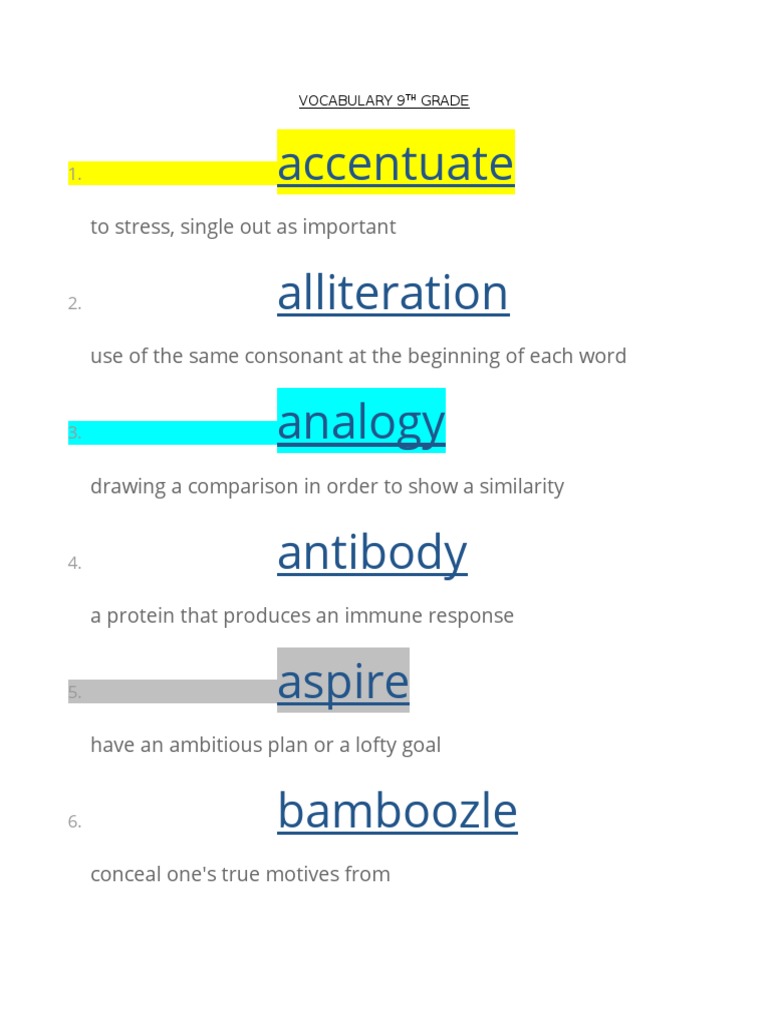 Essential Vocabulary for 9th Graders | PDF | Nature