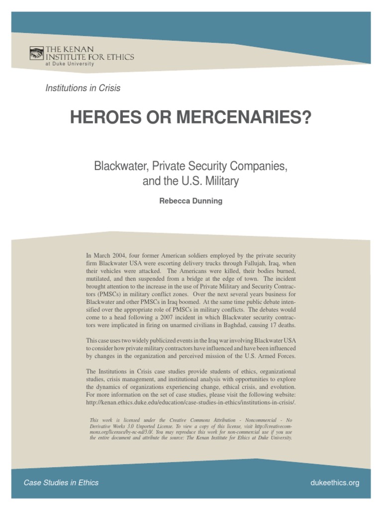 Heroes or Mercenaries?: Blackwater, Private Security Companies, and The ...