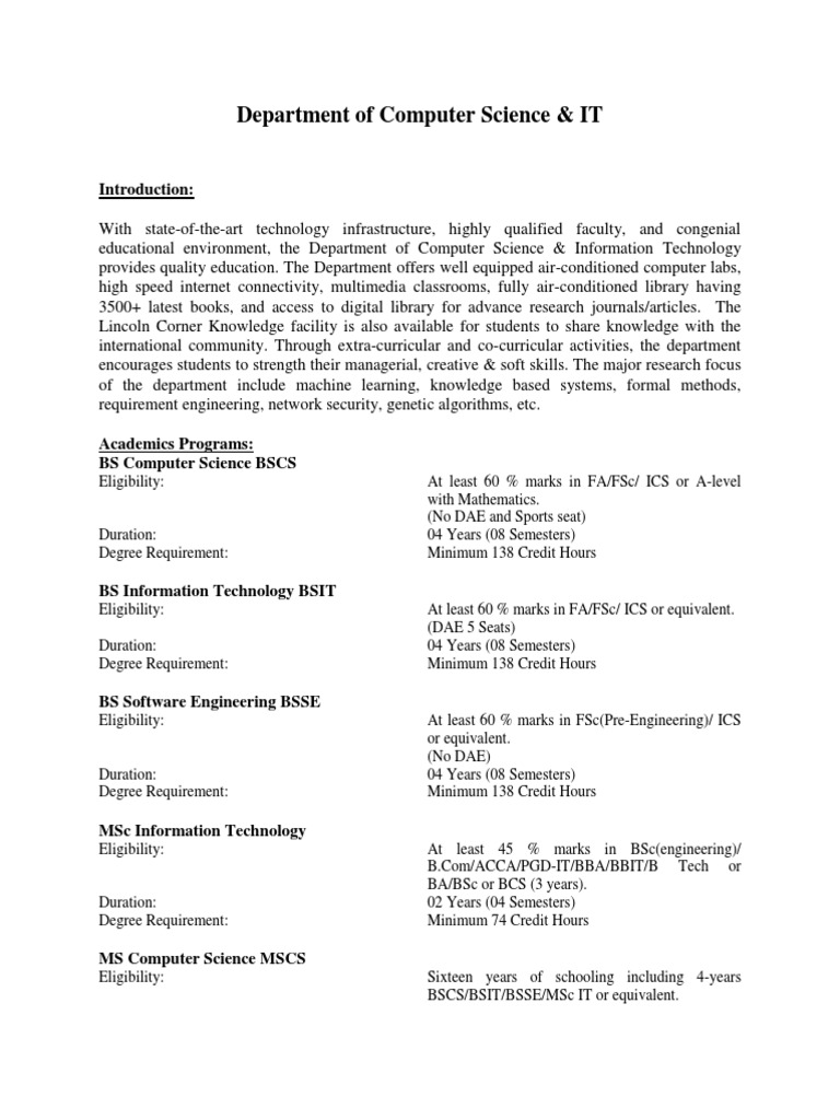 Syllabus Bs It MSC It Computer Science Uos | PDF | Computer Science ...