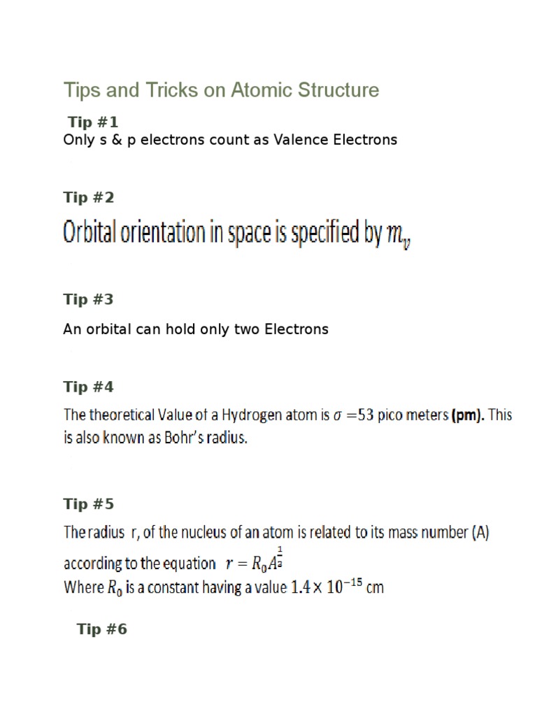 Tips, Tricks & Formulae On Atomic Structure | PDF | Atoms | Atomic Orbital