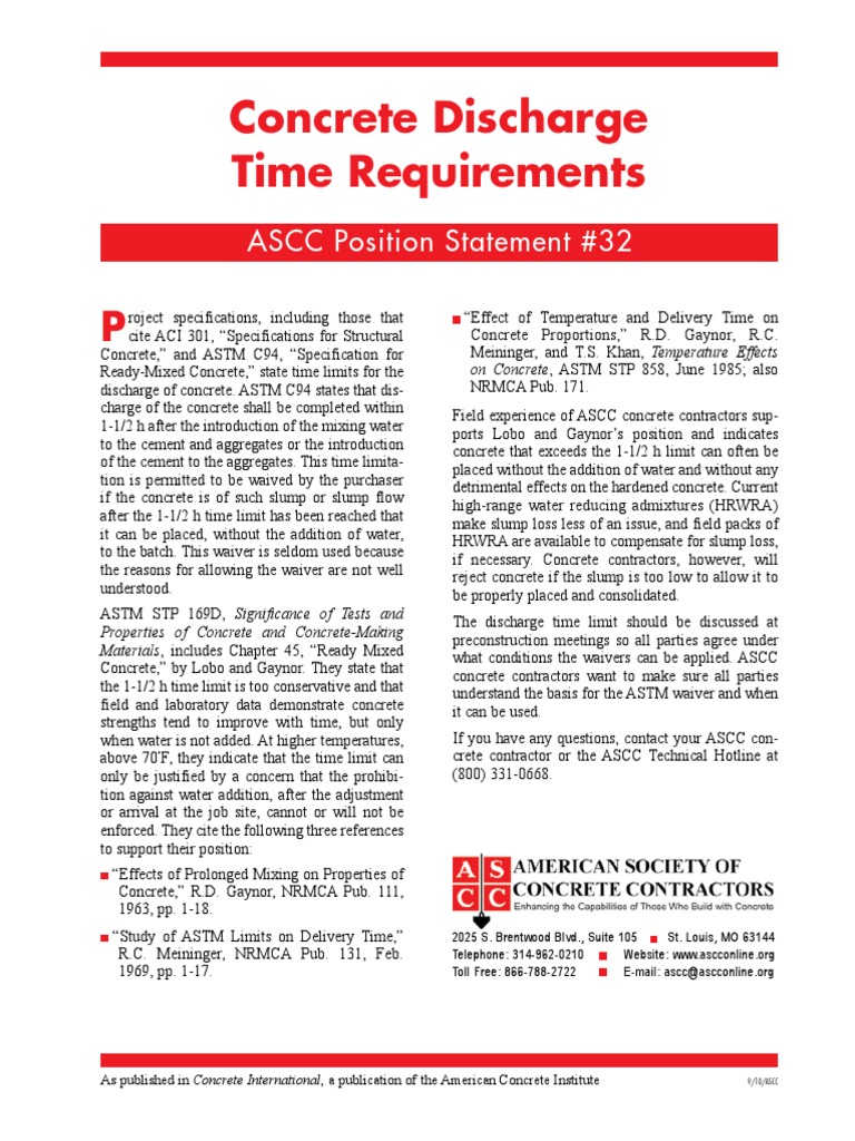 Concrete Discharge Time (ASCC) | PDF | Concrete | Manmade Materials
