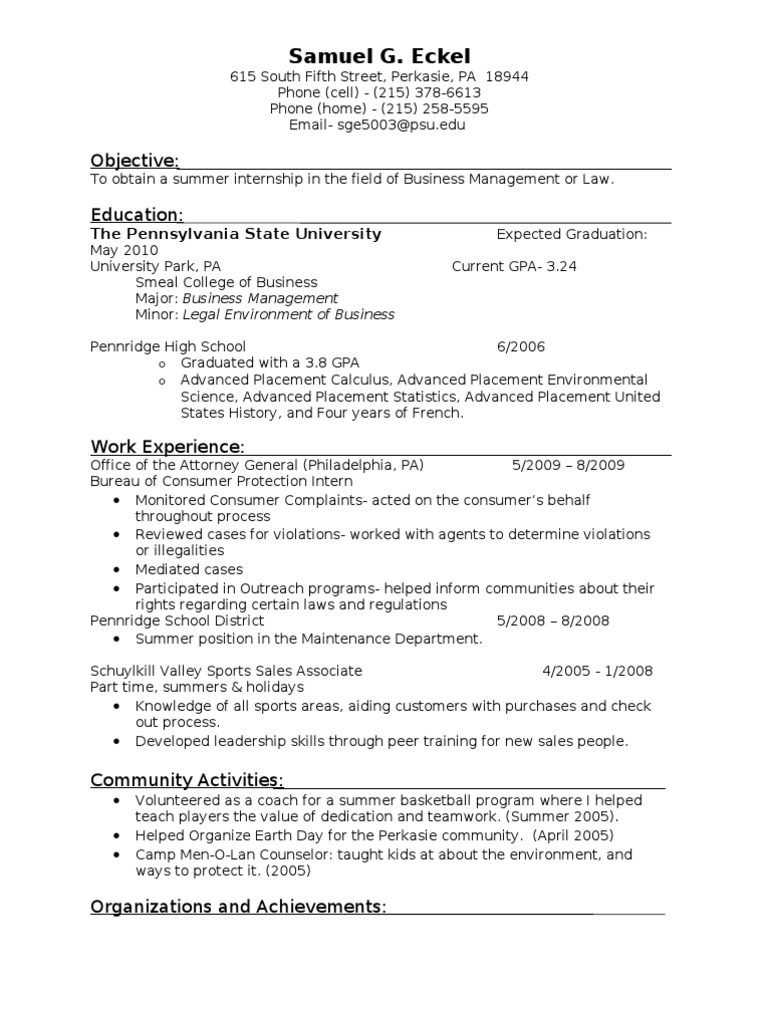 Sam Eckel Resume 2 2009 | PDF