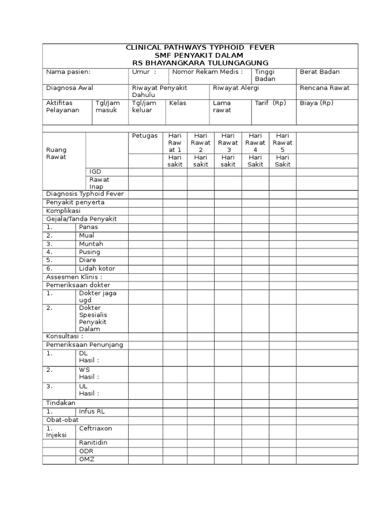 Clinical Pathways Typhoid Fever Dokumen | PDF